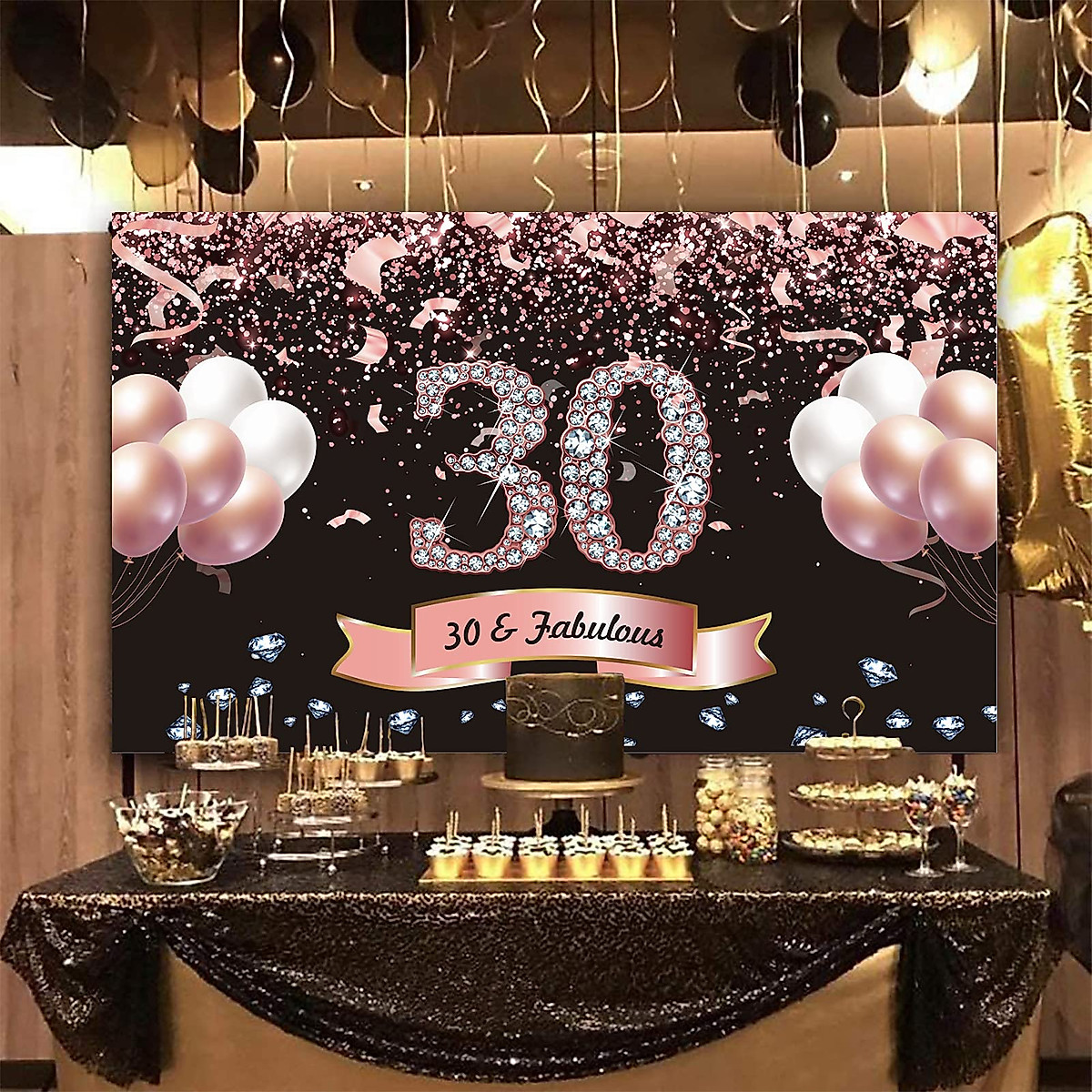 Trgowaul 30th Birthday Decorations for Women Rose Gold 30 & Fabulous Backdrop Banner 43.3 X 70.8 inches Happy Birthday Party Suppiles Photography Supplies Background 30th Birthday Decoration for her