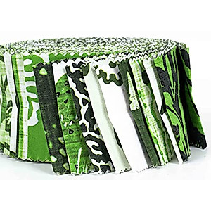Soimoi 40Pcs Block Print Cotton Precut Fabrics for Quilting Craft Strips 2.5x42inches Jelly Roll - Green
