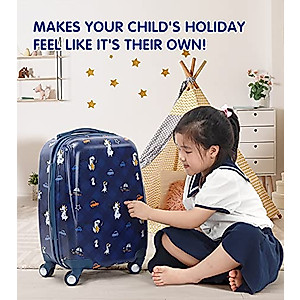 GURHODVO Kids Carry On Luggage Children Rolling Suitcase with 4 Wheels Hardshell Case for Toddler to Travel (dinosaur&car),Gd-kl039