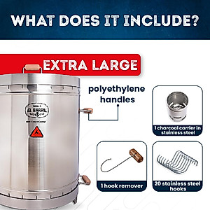 EL BARRIL Grill & Smoker Barrel (EXTRA LARGE)| 100% Stainless Steel Barrel| You can Grill, Smoke, Roast and Bake| Smokeless, Even Heat Distribution & Perfect Preservation for Your Meats