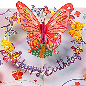 Paper Love 3D Pop Up Birthday Card, Butterfly, For Adults and Kids - 5" x 7" Cover - Includes Envelope and Note Tag