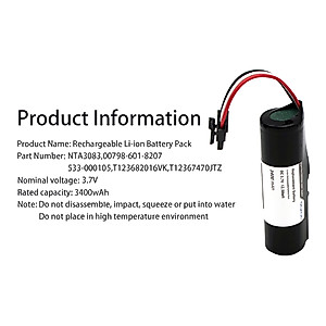 Gikysuiz Replacement Battery for Logitech UE Boom/UE Boom2/UE Blast/UE Boom 3 Wireless Bluetooth Speaker fits Part No Logitech S-00151/S-00122/S-00170/S-00166 3400mAh/3.7V