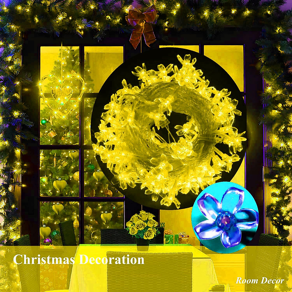 FULLBELL Fairy Lights Christmas Decorations Flower String Lights Home Decor 33 Feets 100 LED Memory Indoor Outdoor String Lights Fairy Lights Fairy Lights for Bedroom(Warm White)