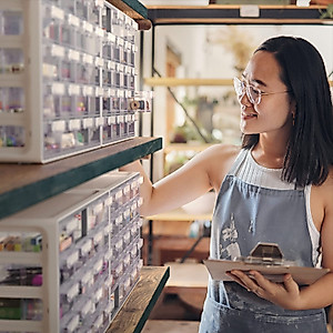 ARTEZA Organizer Box – Compact 20-Drawer Clear Storage Solution for Pens, Clips, Sewing & Craft Supplies – High-Impact Plastic, Home, Office & Classroom Organization – Gray