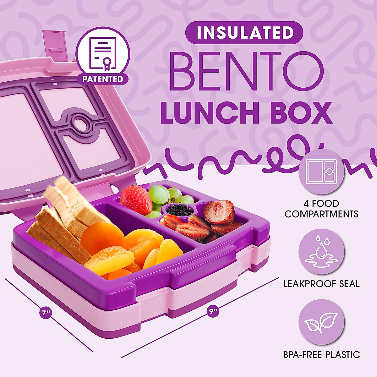 LUNCHART Lunch Box for Kids - Insulated Bento Lunch Box with Art Inserts and Cooler Compartment for Ice Packs - Dishwasher Safe, Removable Tray - Mess-Free Lunch Containers for Kids