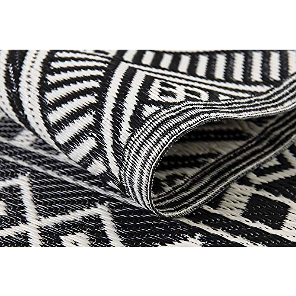 Beverly Rug Aztec Outdoor Rugs 8x10 Waterproof Boho Reversible Plastic Straw Rug Bohemian Outdoor Carpet, Outside Mat for Patio, Camping, Picnic, Porch, Deck, RV, Beach, Pool, Black and White, Texas