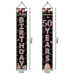 50th Birthday Decorations Door Banner for Women, Cheers to 50 Years Party Supplies Decor, Rose Gold Happy Fifty Year Old Birthday Porch Sign for Indoor Outdoor