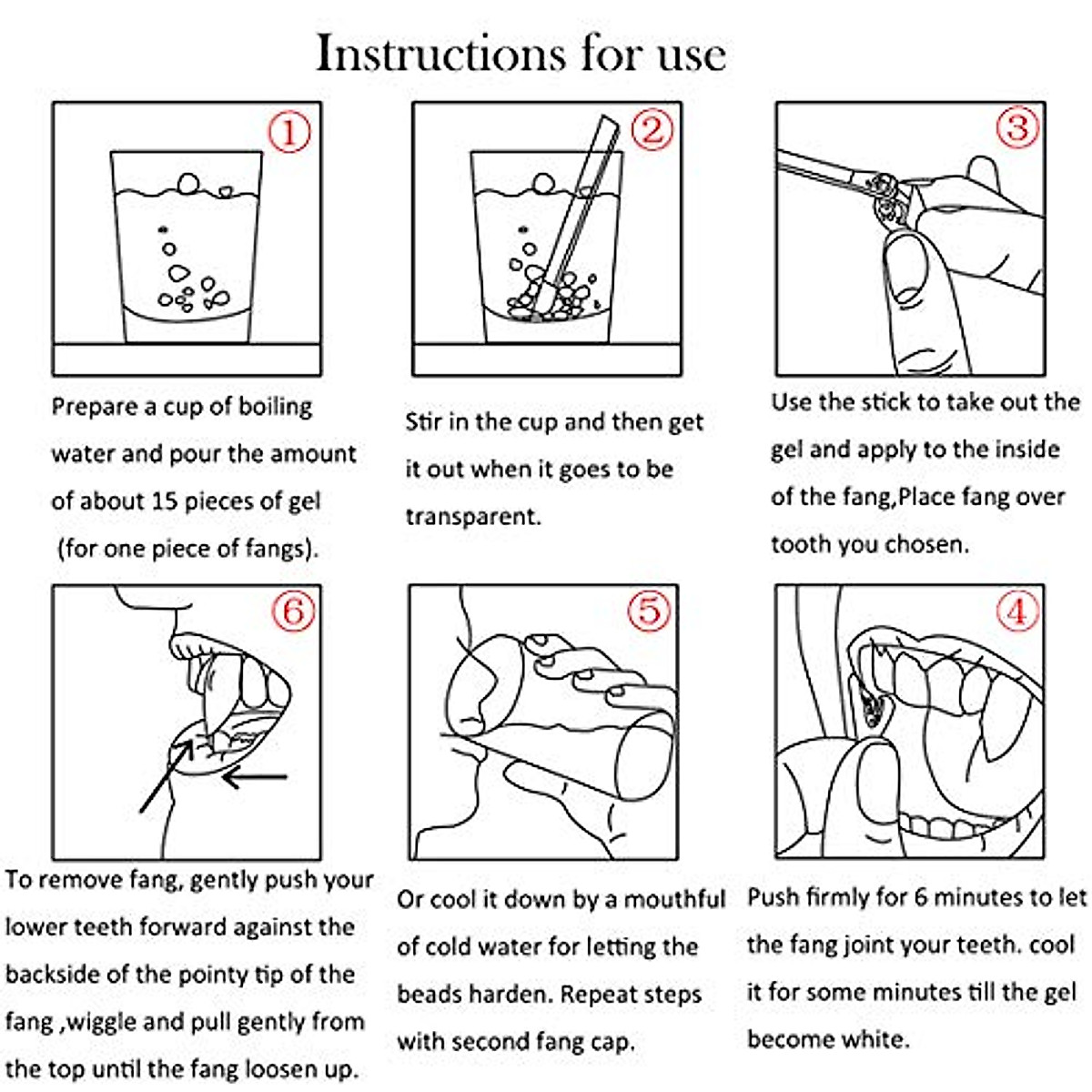 Gustum 3 Pairs Vampire Fangs Teeth with 1 Tube Teeth Pellets Adhesive Halloween Horror Party Cosplay Costumes Accessory Prop Decoration