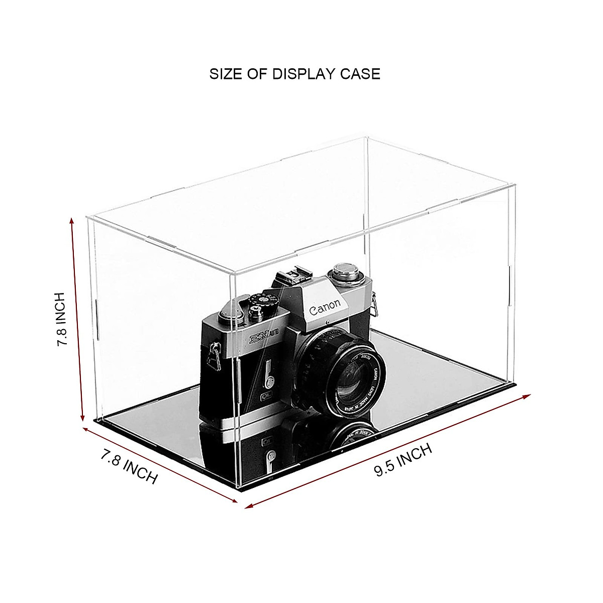 Clear Acrylic Display Case,Self-Assembly Display Box with Black Acrylic Base,Countertop Box Cube Organizer Stand Riser Dustproof Protection Showcase for Action Figures Toys Collectibles(9.5x8x8 inch)