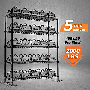 Storage Shelves Heavy Duty, 48" L x 20" W x 72" H Garage Wire Shelving Unit Loads 2000LBS, 5-tier Adjustable Metal Industrial Utility Shelf Rack for Kitchen, Laundry Room, Pantry, Warehouse, Basement