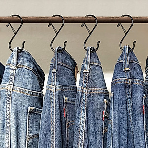 8 Pack S Hooks for Hanging, 3.5 inch Heavy Duty S Hooks with Safety Buckle S Shaped Hooks Kitchen Pot Rack Hooks Closet Hooks for Hanging Plants, Clothes, Kitchen Utensil, Pots and Pans, Bags (Black)