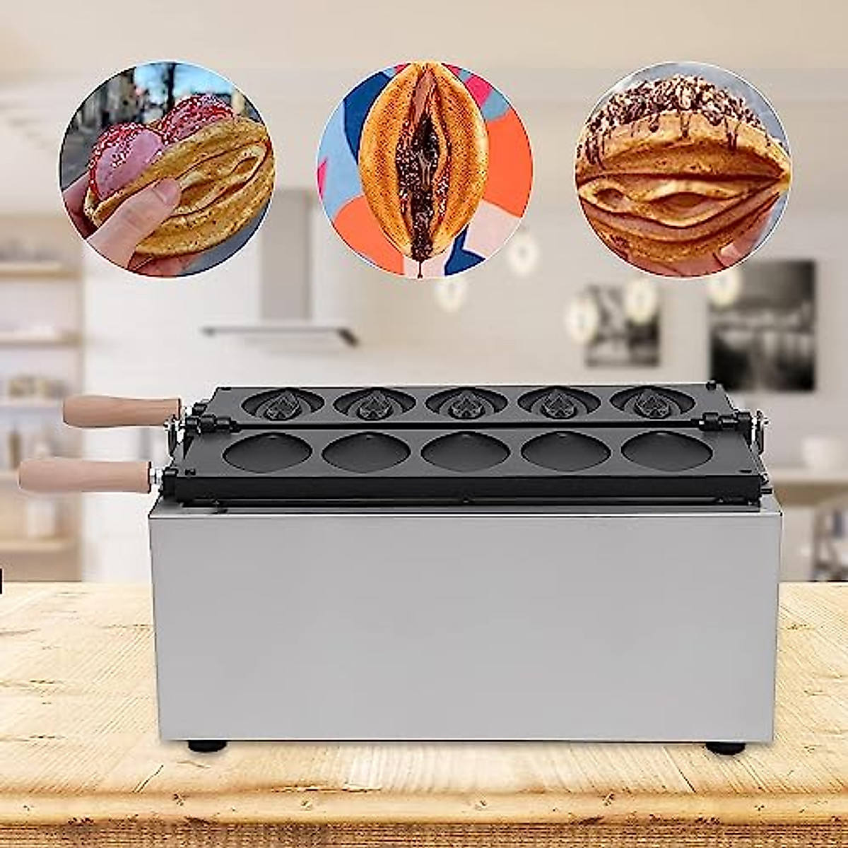 UEIDIHI 5Pcs Abalone Fish Waffle Maker, Commercial Electric Non Stick Strange Shaped Waffle Iron, Abalone Cake Baker Machine for Party Cafe Tea Snack Shop