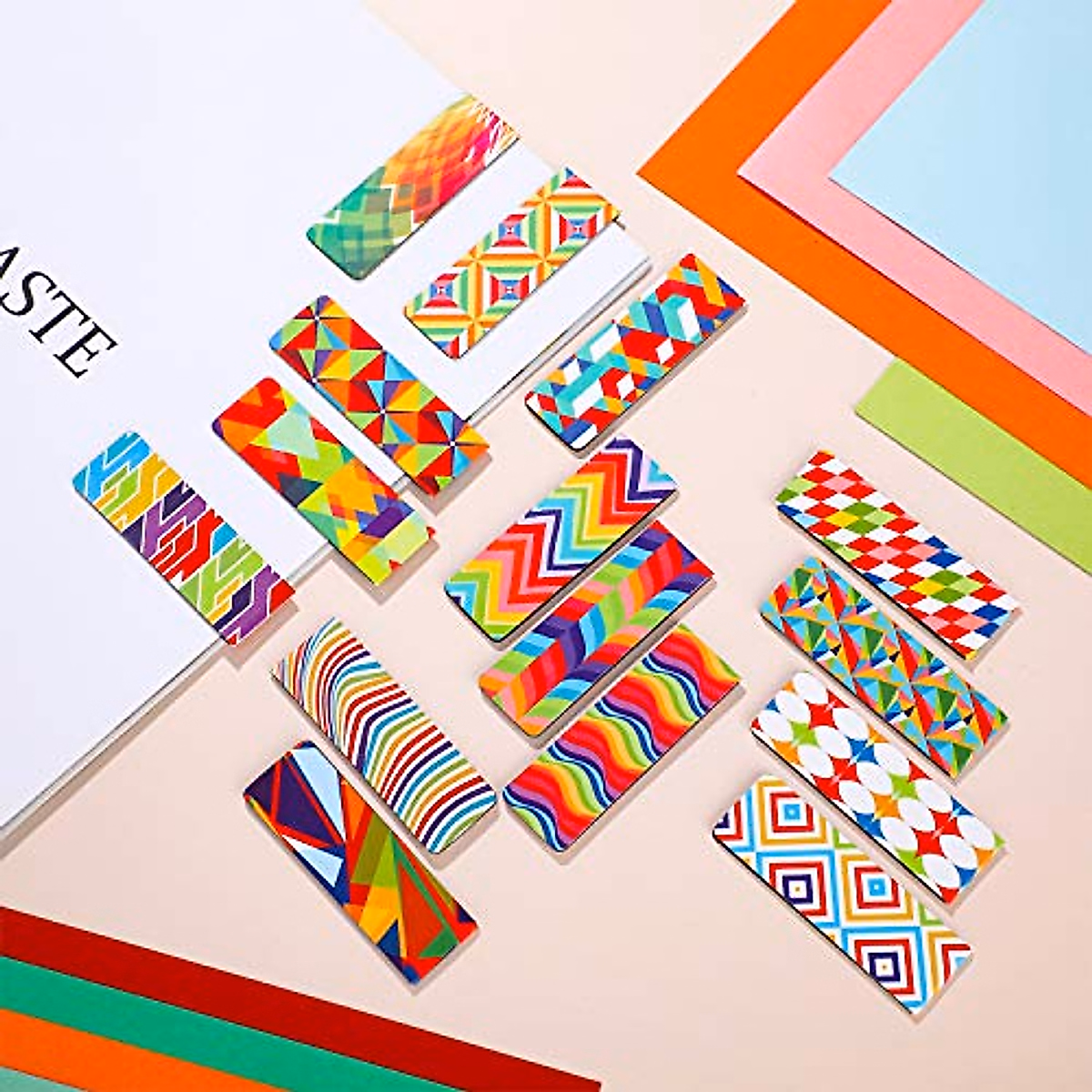 48 Pieces Magnetic Optical Bookmarks Laminated Optical Illusion Page Markers Colorful Page Clips for Reading Educational Learning Activities School Office Teacher Student Kid Classroom, 16 Patterns