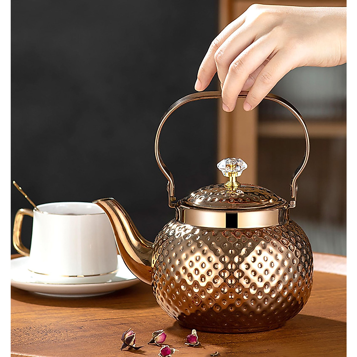 1.3 Quart (1.2 L) Tea Kettle with Tea Leakage, Thick Food Grade Stainless Steel Teakettle is Best for Boiling Water, Brewing Tea, and Making Coffee (Rose Gold)