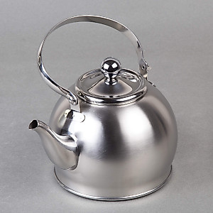 Creative Home 72258 Royal Stainless Steel Whistling Tea Kettle with Removable Infuser Basket, Folding Handle, 1 Quart