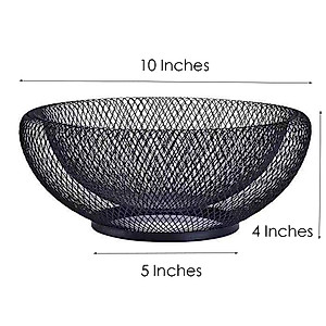 GWEOBZ Metal Mesh Fruit Basket Countertop Candy Dish Black Round Decorative Small Fruit Bowl for Kitchen Counter - 10 Inches (Mesh)