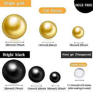 Lounsweer 20000 Pieces Transparent Water Gels and 120 Pieces Simulated Pearl Beads for Vase Fillers and 6 Pcs Floating Candles 6 Pcs Waterproof Light for Graduation Home Wedding Decor (Black, Gold)