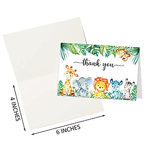 Buerhanerry 50 Safari Animals Thank you Cards, Jungle Animals Thank You Notes, 4x6 Safari Thank you Cards for Baby Shower, Wild One, Birhtday Party