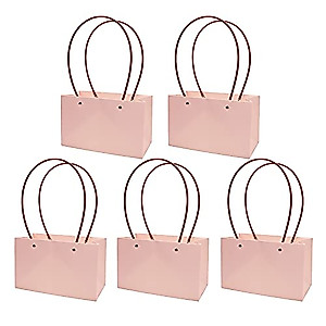 CheeseandU 5Pack Kraft Paper Flower Gift Bags Bouquet Bags Box Waterproof Heavy-Duty Paper Rectangle Carrier Bags with Handle Tote Bags for Birthday Wedding Party Favors, Pink