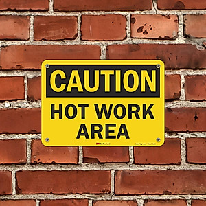 Smartsign U4-1433-RA_10X7 "CAUTION HOT WORK AREA" Reflective Recycled Aluminum Sign, 10" x 7"