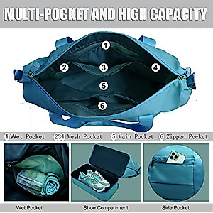 MOCARE Travel Duffel Bag, Sports Gym Tote Carry on Bags for Women, Foldable Lightweight Overnight Shoulder Weekender Shopping Hospital Handbag with Shoes Compartment (Turquoise)