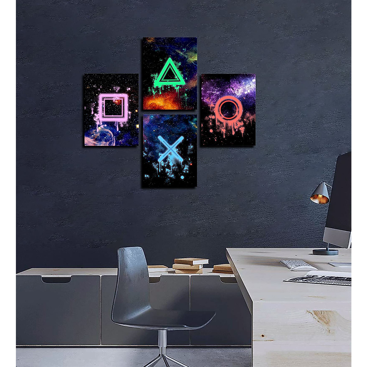 Game Room Wall Art Decor Funny Gaming Decorations Canvas Prints Boys Room Decorations Video Game Buttons Posters Pictures for Boys Bedroom Video Game Room Playroom Paintings Framed Ready to Hang