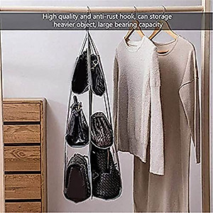 Askfairy 6 Pockets Hanging Handbag Organizer,Hanging Closet Organizer,Foldable Transparen Hanging Handbag Purse Organizer for Family Closet Bedroom