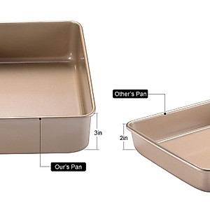 Ksdhotware 8'' x 3'' Deep Square Cake Pan Baking Mold Non-stick Coating Heavy Duty Brownie Bread Tray (Champagne Gold) (Square)