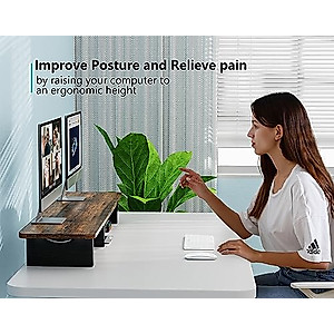 Zimilar Dual Monitor Stand Riser, Large Wooden Computer Monitor Stand with Storage for Office Accessories (Rust Brown)