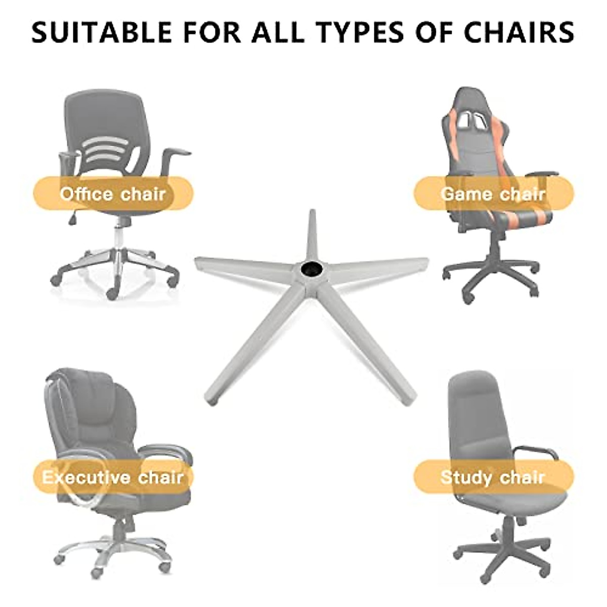 Desk Chair Base Replacement 28 Inch with Reinforced Metal Legs-Chair Bottom Part for Most Chairs, Universal Gas Cylinder and Caster Sockets,Grey