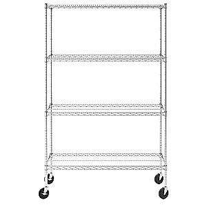 SafeRacks NSF Certified Storage Shelves, Heavy Duty Steel Wire Shelving Unit with Wheels and Adjustable Feet, Used as Pantry Shelf, Garage or Bakers Rack Kitchen Shelving - (18"x48"x72" 4-Tier)