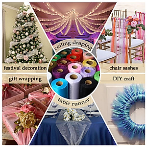 Black Organza Fabric Roll Crystal Organza 12" by 50 Yards Sheer Tulle Fabric Shiny Netting for Halloween Party Backdrop Decoration Table Runner Gift Wrapping DIY Crafts