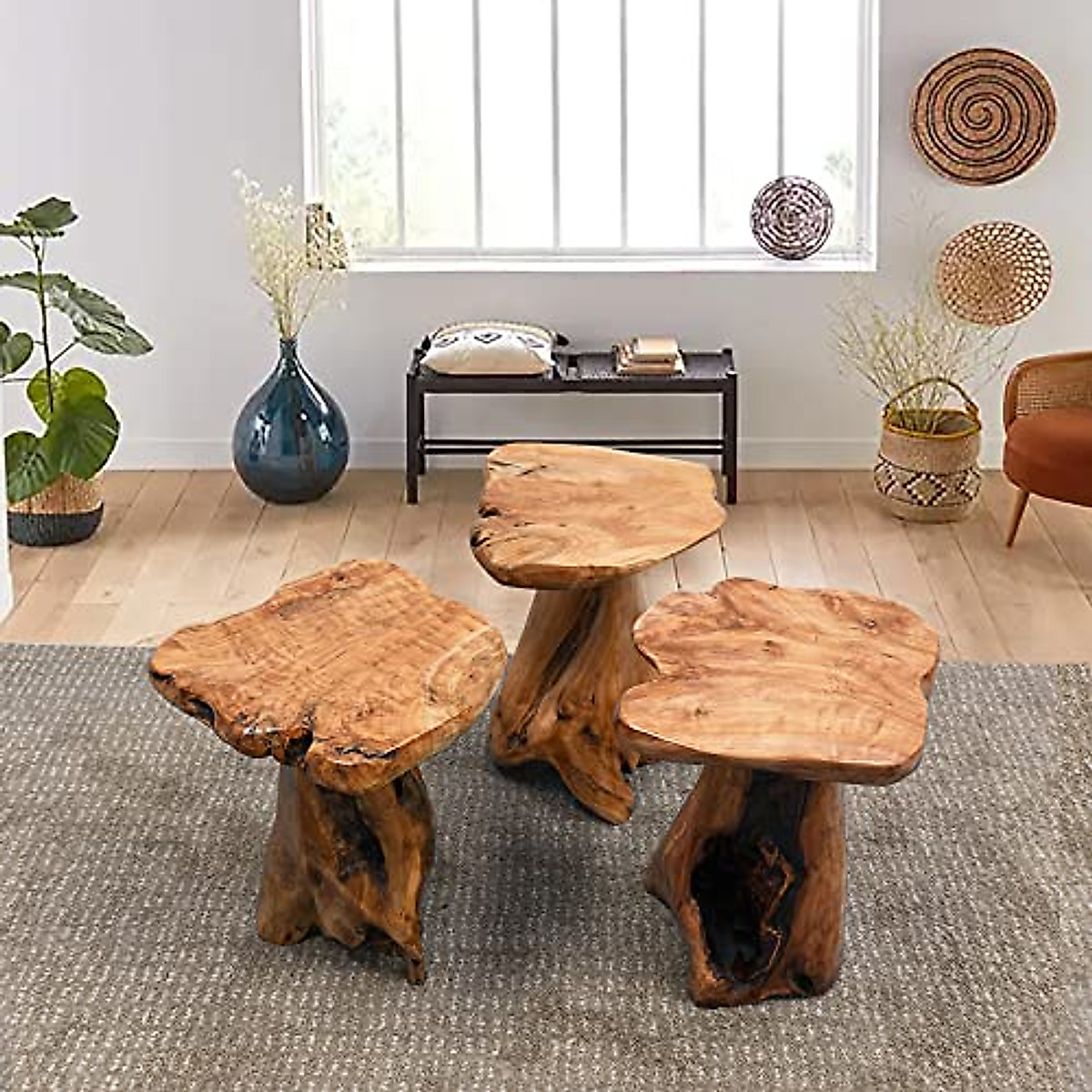 Warmaxx Natural Irregular Shape Tree Stump End Table Plant Stand, 14"x13"x18"H Solid Cedar Wood Outdoor Rustic Sit Foot Stools Live Edge Coffee Side Table for Living Room Bedroom Bath Outdoor Garden
