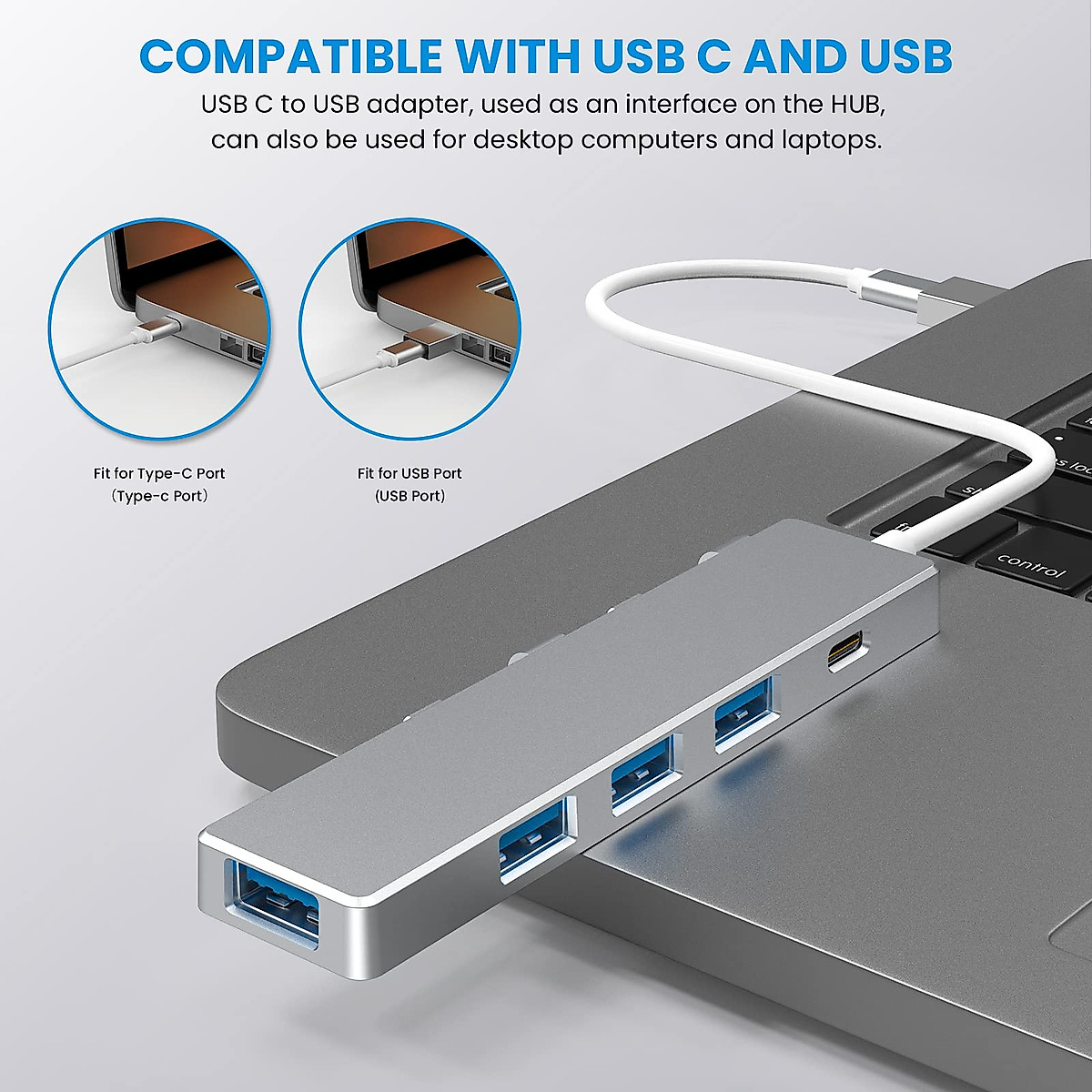 3.0 USB C Hub, Slim Aluminium Alloy High-Speed External USB Port with USB-C to USB Adapter, USB Extender Splitter Compatible with Computer, Mac, PCs, Smartphone, and Tablet