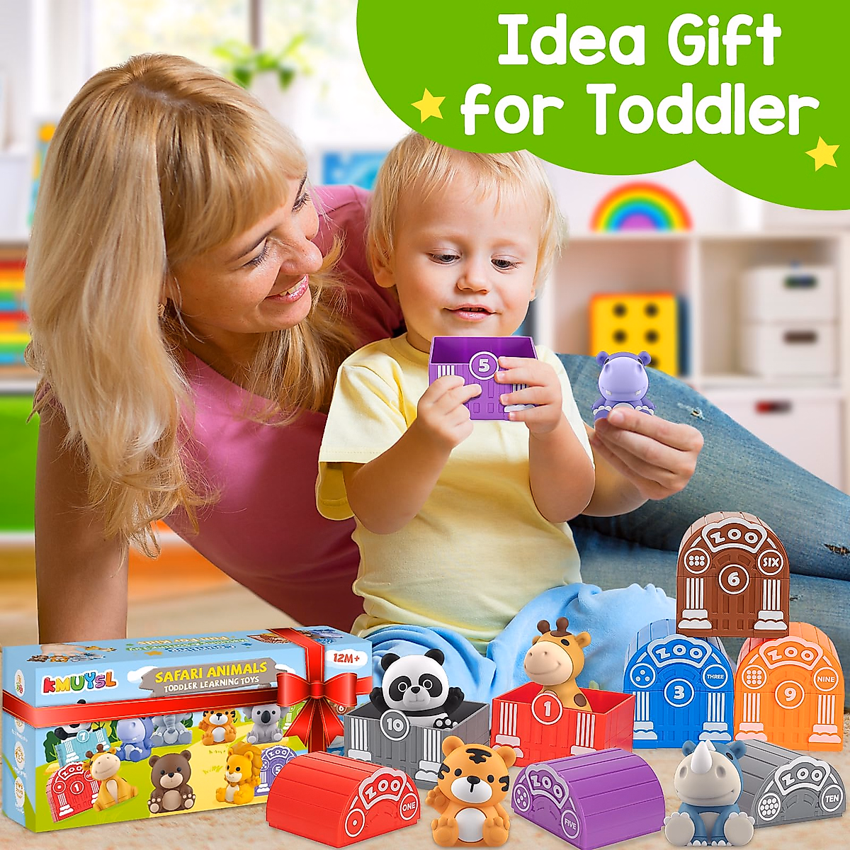 KMUYSL Learning Toys for 1,2,3 Year Old, 20 Pcs Animals Toy, Counting Skill, Color Matching, Fine Motor Game, Christmas Birthday Easter Educational Gift for Baby Toddler Boys Girls Age 12-18 Months