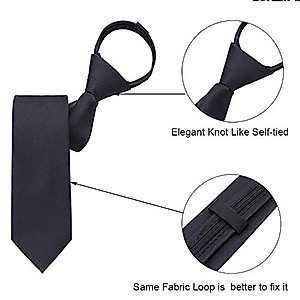 AUSKY Pre-tied Adjustable Zipper Skinny necktie,2.35'' Clip on Slim Solid Black Ties for men or boys (6CM)