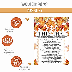 Fall in Love Bridal Shower Games – 25 Pack, Premium Quality 5x7 Cards, Fun Wedding Would She Rather Activity, Perfect for Rehearsal, Couples, Birthdays, and This or That Party Game