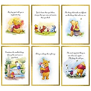 TinyMollo Winnie the Pooh Wall Decor – Unframed Set of 6 Prints, 8x10 Inch, Hand Painted Nursery Wall Decor for Boys and Girls, Kids, Baby’s Nursery Decor Playroom Classic Pooh Bear Friends Piglet
