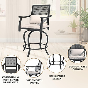 AECOJOY 3 Piece Outdoor Bar Set, High Top Patio Bar Set with Table and Chairs, Bar Height Patio Sets Clearance Plus Outdoor Pub Table and Swivel Chairs for Lawn Garden Porch