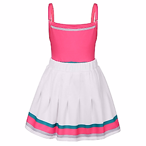 Sicypoty Girls Cheerleader Costume Cheerleading Outfit Fancy Dress for Halloween Party Birthday Pink 9-10Years