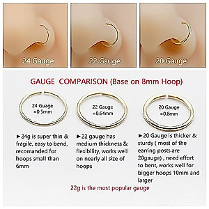 Small Gold Nose Ring Hoop for Women, Tiny Thin 14k Gold Filled Nose Piercing Hoop Jewelry 7mm 22G