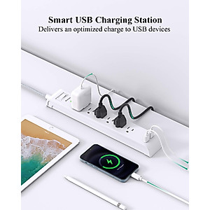 2 Pack Power Strip - 12FT Long Extension Cord, Surge Protector with 6 Outlets and 2 USB Charging Ports, Flat Plug Overload Protection, (1625W/13A/900J), Wall Mount for Home Office and Dorm, ETL Listed