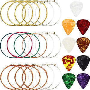 3 Sets Acoustic Guitar Strings Replacement Steel Guitar Strings (Gold, Brass, Multicolor) with 9 Pieces Celluloid Guitar Picks 3 Sizes for Electric Acoustic Guitar Beginners Performers