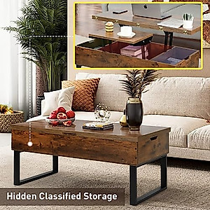 SMOOL Lift Top Coffee Table, 3 in 1 Multi-Function with Hidden Compartment for Living Room, Modern Lift Coffee Table Converts to Dining Table for Reception, Rustic Brown