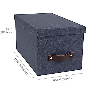 Bigso Silvia Organizational Storage Box | Photo Storage Box with Leather Handle for Shelves and Stacks Easily | Durable and Decorative Storage Boxes with Lids | 5.9? x 6.5? x 11.6? | Blue