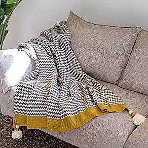 Grey Throw Blanket, Modern Striped Throw Blanket with Tassels, Knitted Soft Boho Throw Blanket for Couch Sofa Bed and Living Room- All Seasons (47.5x60 Inch)