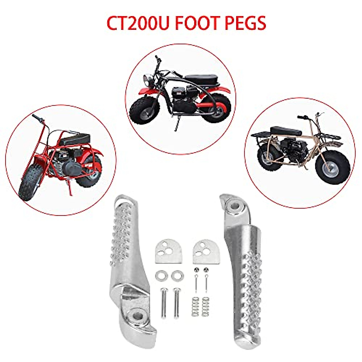 GREHUA Foot Pegs Footrest Bracket Set Assembly for 6.5Hp 212cc 196cc Coleman CT200U Trail 200 CT200U-EX BT200X CT200U-EXR CT100U Trail 100 Left Right Silver 2 pack Powersports Motor Mini Bike Parts