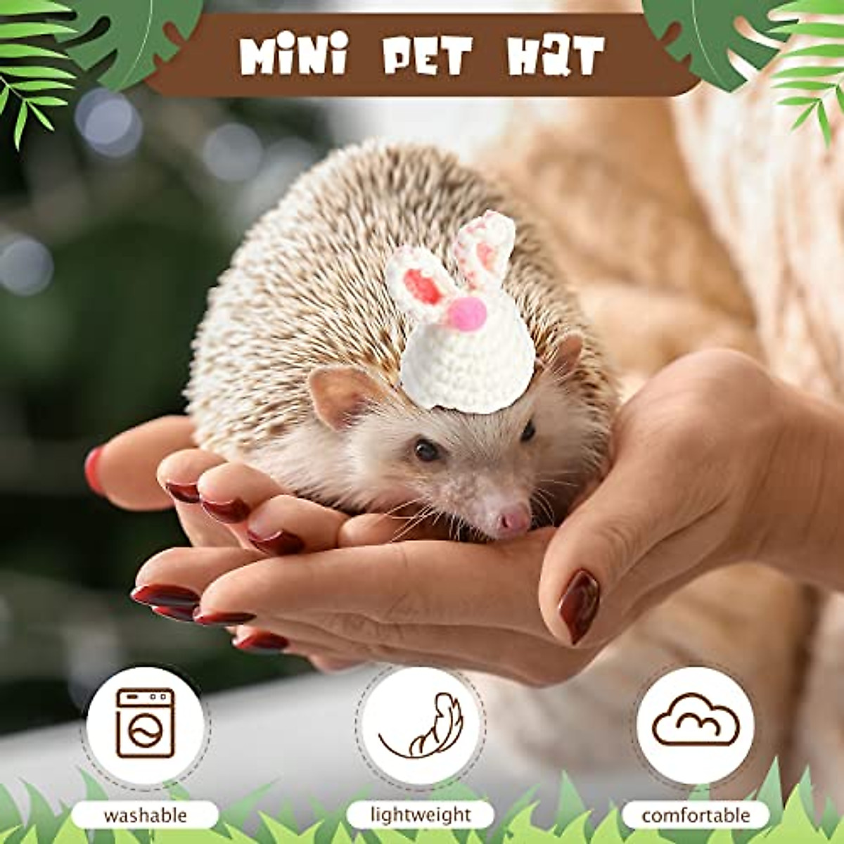 8 Pcs Mini Hamster Hat Hand Knitted Small Animals Hat with Adjustable Strap Frog Bunny Rainbow Carrot Mini Hat Tiny Cute Pet Hat for Small Animals Holiday Party Clothes Costume Accessories Photo Props
