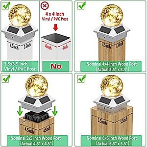 Solar Outdoor Post Cap Lights,Solar Powered Caps for Posts,Fence Deck,Patio,Garden,Post Caps Warm White Waterproof Solar Operated Outdoor Lights for 4x4 Wood,3.5x3.5 Vinyl Posts 4 Pack
