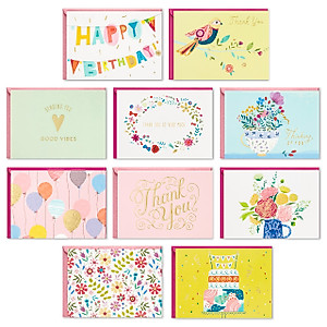Hallmark Pack of 30 Assorted Boxed Greeting Cards, Good Vibes—Birthday, Thinking of You, Thank You , Blank Cards